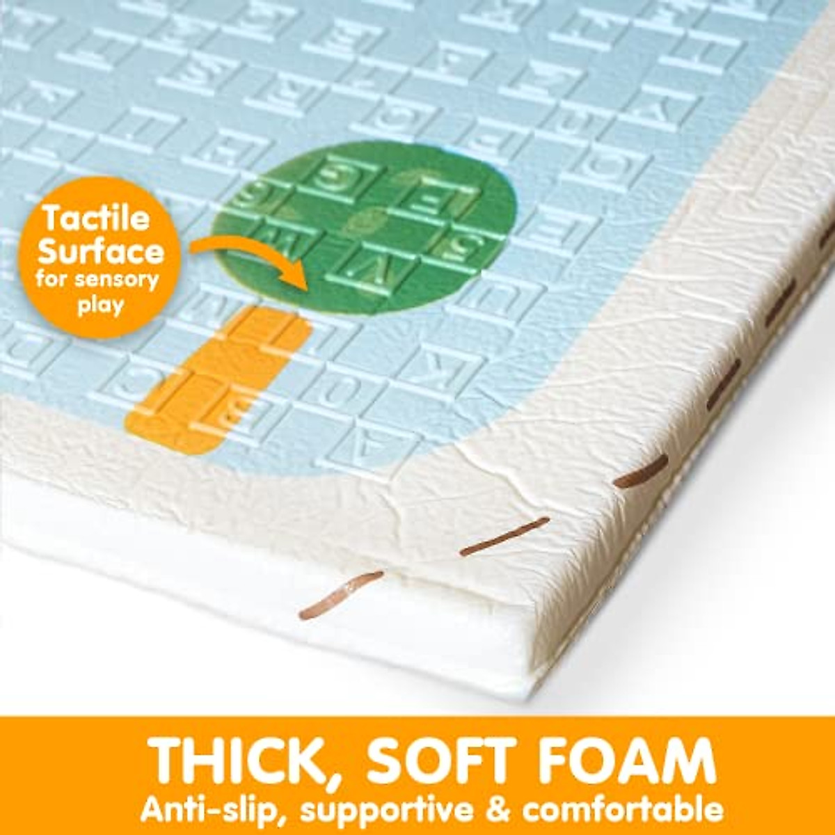 Bammax X-Large Waterproof Foam Padded Baby Play Mat | Reversible & Foldable | Safe & Thick Baby Foam Play Mat | 70" x 78" | Use as Baby Crawling Mat or Kids Play Mat for Floor