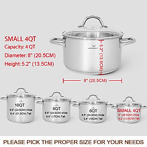 HOMICHEF Small Stock Pot 4 Quart Nickel Free Stainless Steel - Small 4 Qt Pot With Lid - 4Qt Stockpot With Lid - Soup Pot Small Cooking Pot 4 Quart - 4 Qt Pot With Glass Lid - Induction Pot With Lid
