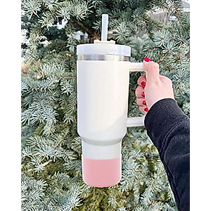 Silicone Boot for Stanley 40 oz Quencher Adventure Tumbler and IceFlow Flip 30 oz 20 oz, Stanley Cup Accessories Protector Bottom Sleeve Cover Bumper for Stanley 40 oz with Handle (Pink-1 pack)