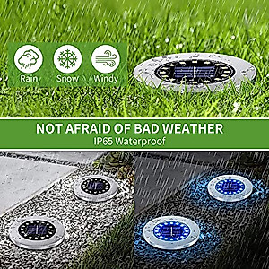 Solar Ground Lights, 8 LED Warm Light Outdoor Solar Disk Lights, IP65 Waterproof Solar Pathway Lights Outdoor Landscape Lighting for Walkway Garden Driveway Path Yard Patio Lawn Fence,8 Pack