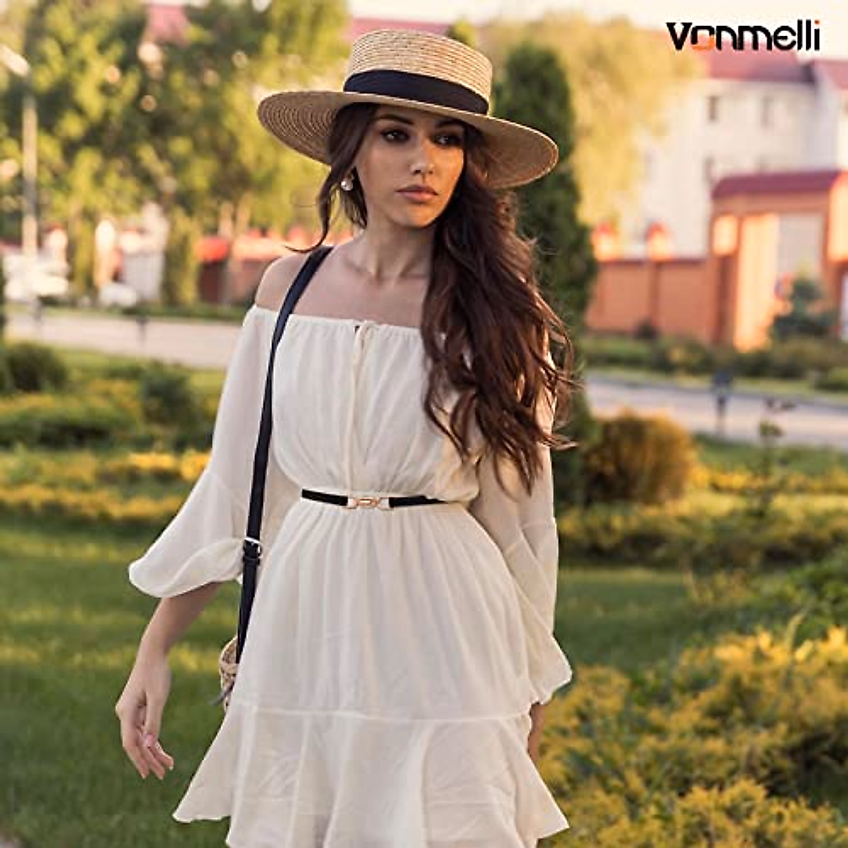 VONMELLI Women's Leather Skinny Belt for Dress Adjustable Thin Waist Belt for Ladies Black