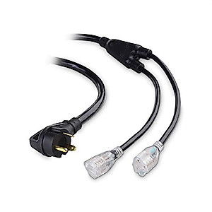 Cable Matters LED-Lit 3 Prong 30 Amp to 15 Amp Adapter for Generator (30 AMP to 110 Adapter Splitter) 2.5 Feet - NEMA TT-30P to 2X 5-15R