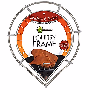Cave Tools Chicken & Turkey Roasting Rack for Smoker, Grill or Oven; 2 in 1 Poultry Lifter Wire Rack - BBQ Grill Accessories