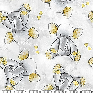 Sleepytime Elephants Gray Anti-Pill Premium No-Sew Throw Fleece Fabric Kit (50x60)