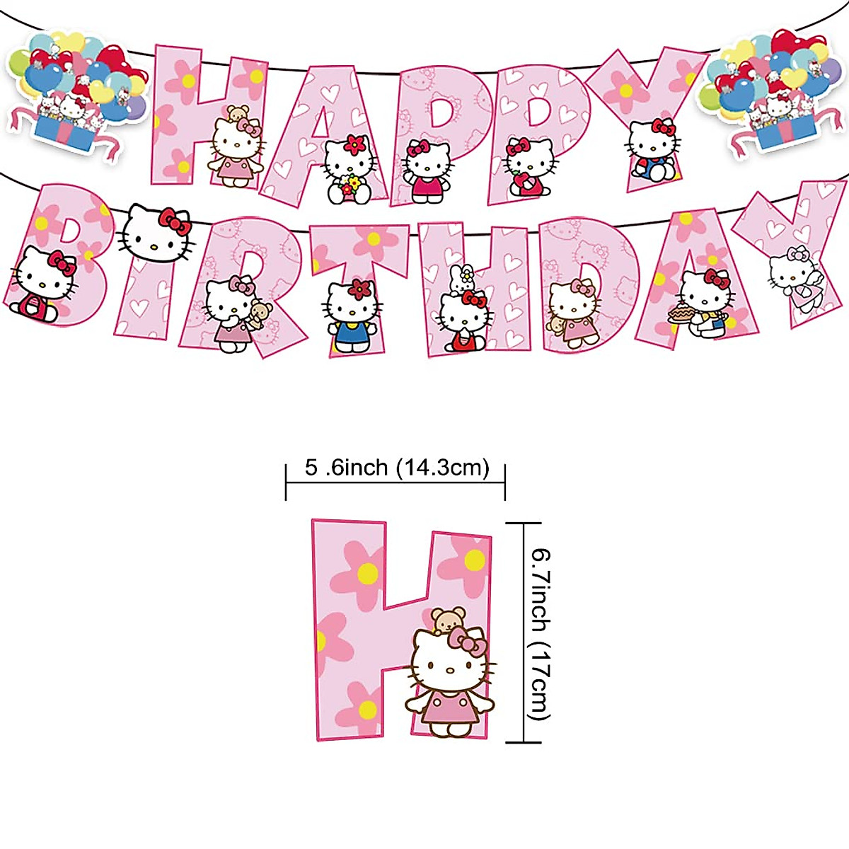 Kitty Birthday Party Supplies Banner and 8*Hanging Swirls for Kitty Birthday Decorations, Kids Boys and Girls for Birthday Party Decorations Happy Theme.