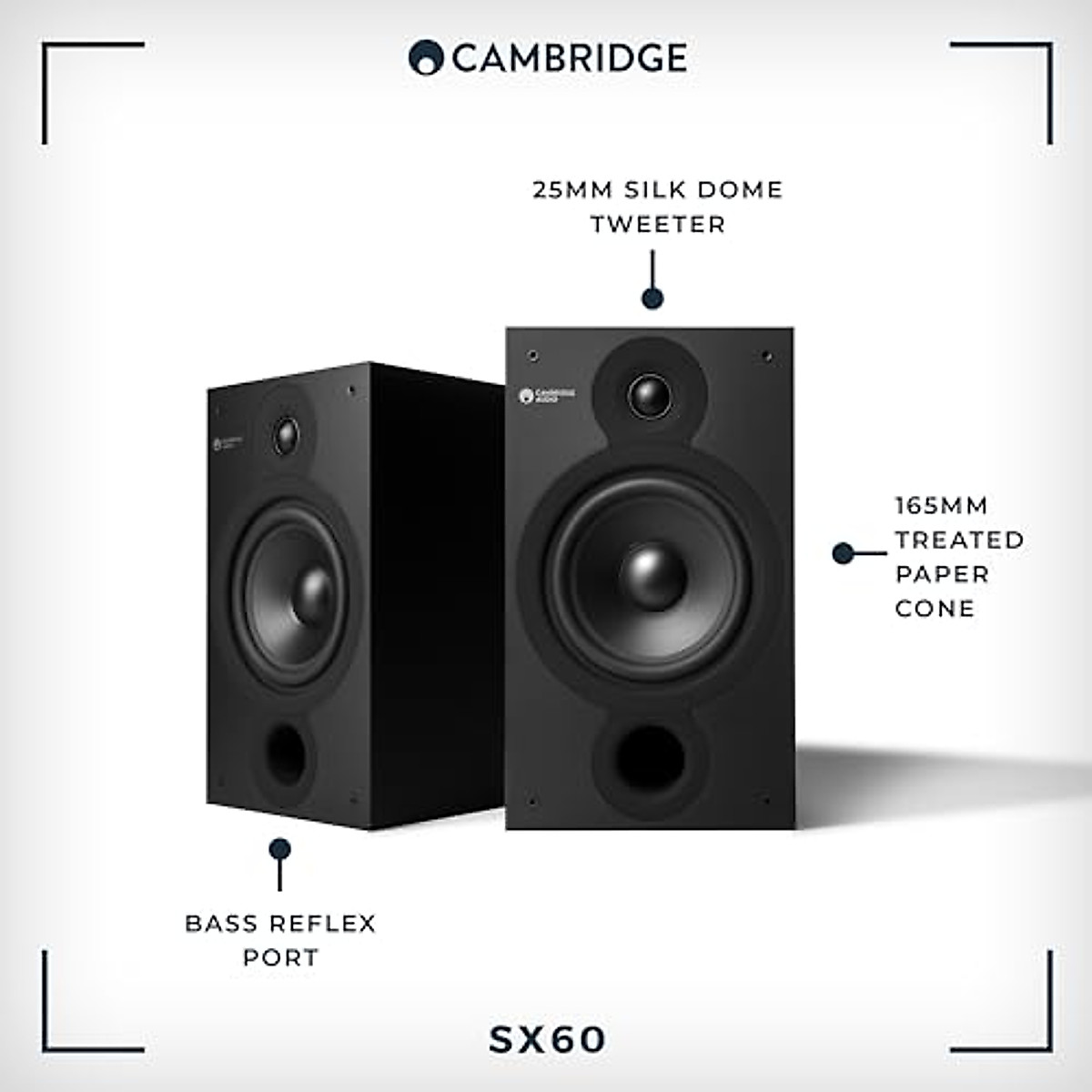 Cambridge Audio SX-60 Bookshelf Speaker | 100 Watt Home Theater Compact Speakers | Pair (Matte Black)