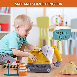 Talking Excavator Plush Toy Set | Includes 3 Construction Items | Plush Construction Stuffed Toy | Excavator Toy Truck | Plush Stuffed Construction Truck