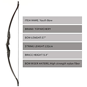 TOPARCHERY Archery 57" Takedown Youth Recurve Bow Hunting Black Long Bow for Beginner Teenagers Right Left Hand Black - Draw Weight 20lbs 30lbs (20)