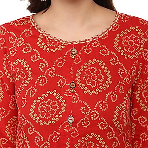 Yash Gallery Women's Plus Size Women's Cotton Bandhani Anarkali kurta for Women (Red)