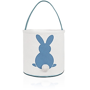 MONOBLANKS Easter Bunny Basket Bags, Rabbit Bucket Tote for Easter Egg Hunts Decorations Candy Gifts Storage (Blue)