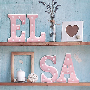 Barnyard Designs Metal Marquee Letter S Light Up Wall Initial Nursery Letter, Home and Event Decoration 9 Inch (Baby Pink)