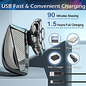 Yogioaf Head Shaver for Men, 5-in-1 Electric Razor for Men, Wet & Dry, Anti-Pinch, Upgrade Cordless with 7D Floating Shaving Heads, Waterproof and Rechargeable Rotary Bald Head Shaver