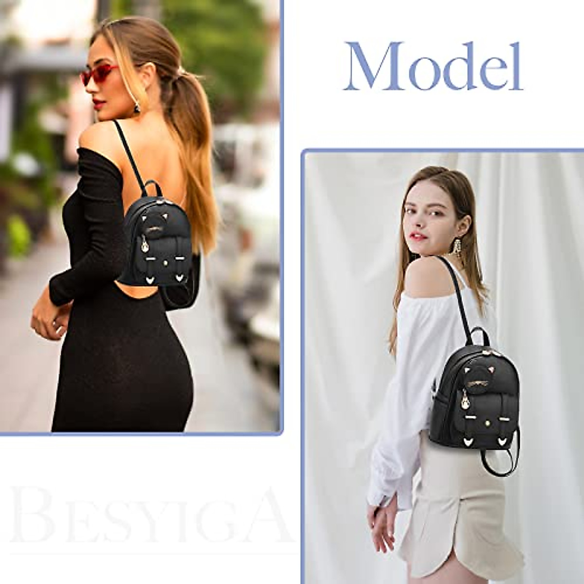 BESYIGA Girls Fashion Backpack 3PCS Mini Backpack Purse for Women Kids Backpack Purse PU Leather Travel Satchel Backpack Shoulder Bag Purple