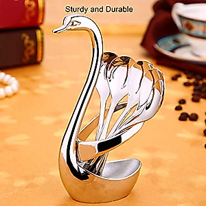Creative Dinnerware Set, Decorative Swan Base Holder with 5 Forks or 5 Spoons for Coffee, Fruit,Dessert, Zinc Alloy Tableware Mirror Polished Spoon Fork Set (5 Spoons)
