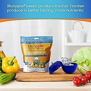 Bluapple Produce Saver Refill Kit - Keep Fruits and Vegetables Fresh Longer, 8 Veggie and Fruit Saver Packets, Each Packet Lasts up to 3 Months, Ethylene Gas Absorber, Made in USA
