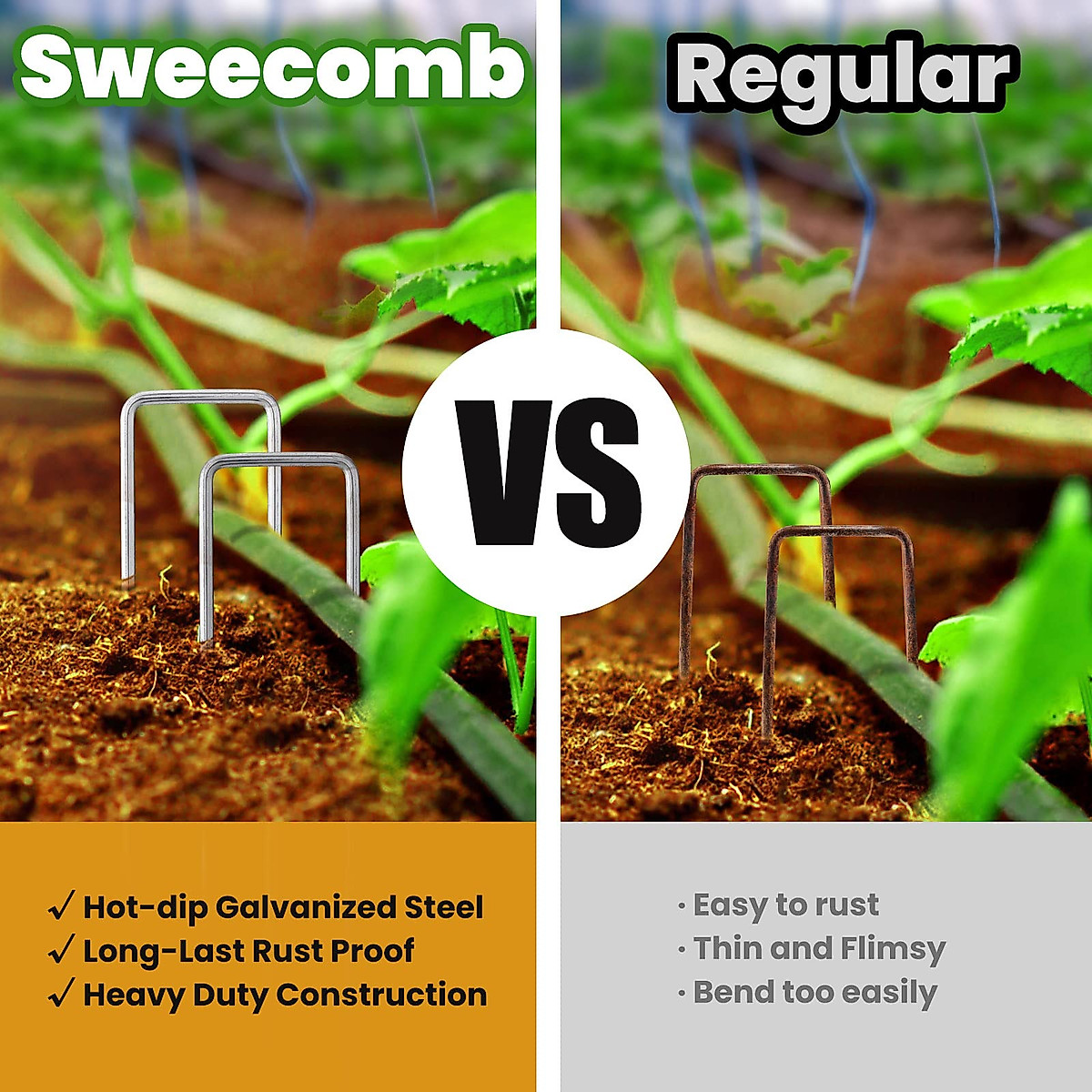 6 Inches Heavy Duty Galvanized Steel Garden Stakes Staples Securing Pegs for Securing Weed Fabric Landscape Fabric Netting Ground Sheets and Fleece, Christmas Decoration, Accessories (10, Silver)