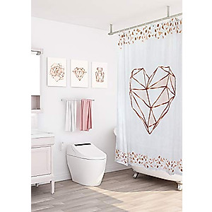 SUMGAR Mothers Day Shower Curtain Pink Love Rose Gold Shower Curtains for Bathroom, Cute Elegant Girl Bath Stall Decoration Geometric Shower Curtains Set with Hooks, 72 x 72 inch