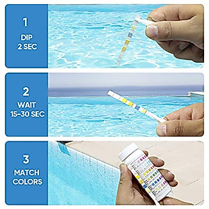 Swimming Pool Test Strips for Above Ground Pool, PH, Total Chlorine, Free Chlorine/Bromine, Total Alkalinity, Cyanuric Acid, Total Hardness Water Chemistry Spa and Hot tub Testing Strips 50PCS 6-Way