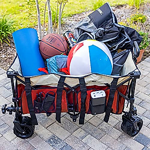 Lavacika Folding Utility Wagon Garden Carts with Wheels Heavy Duty Wagon Shopping Cart for Beach Sports Outdoor Camping Fishing BBQ (Red)