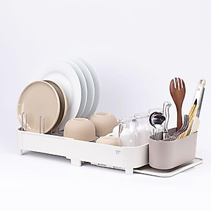 Zuutii Dish Drying Rack with Drainboard,Expandable(17.5-25.4") Large Dish Rack,Sink Dish Drainer with Utensil Holder,Dish Rack for Kitchen Counter