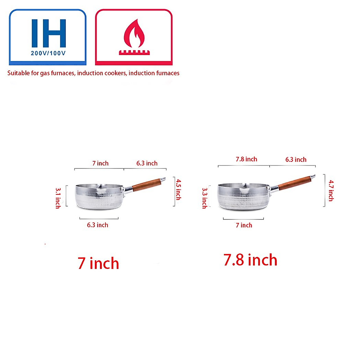 Yukihira Saucepan, Traditional Japanese Yukihira Pot Stainless Steel Saucepan Milk Sauce Pan Wooden Handle (7 inch 1.7 Quart)