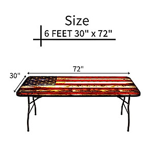 Elastic Fitted Tablecloth, American Flag Symbolism Over Old Rusty Tones Weathered Vintage Social Plank Rectangle Table Cover, Waterproof Table Cloth for Outdoor Picnic Camping Parties, 30x72 Inch