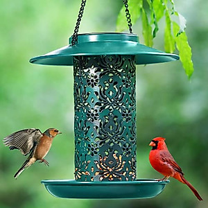 Solar Bird Feeders for Outside DesGully Metal Outdoor Hanging,Wild feeders as Gift Ideas Lovers Garden Yard Patio Cardinals (Chew-Proof,Heavy Duty Weather Resistance 2LBs)
