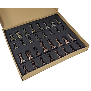 Large 4 3/8 inch King Copper & Gold Finish Staunton Chess Men Set NO Board