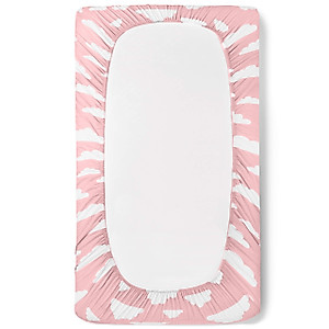 BaeBae Goods Premium Crib Sheets for Baby Girls, 4 Pack, Soft and Breathable Jersey Knit Fitted Sheet Set, Pink and White, Cute Girls Nursery Mattress Bedding, Universal Fit