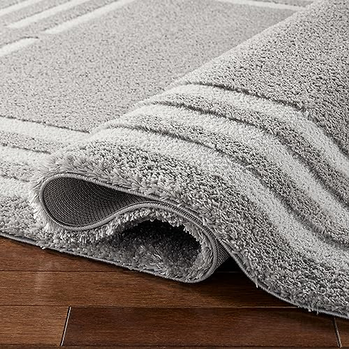 TOWN & COUNTRY EVERYDAY Cloud Shag Plush Border Area Rug with High-Low Pile, Grey, 7'10"x10'2"