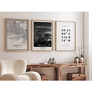 Dear Mapper Phoenix United States View Abstract Road Modern Map Art Minimalist Painting Black and White Canvas Line Art Print Poster Art Line Paintings Home Decor (Set of 3 Unframed) (16x24inch)