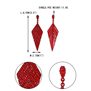 EVER FAITH Women's Crystal Elegant Banquet Multi-layered Rhombus Dangle Pierced Earrings Red Red-Tone