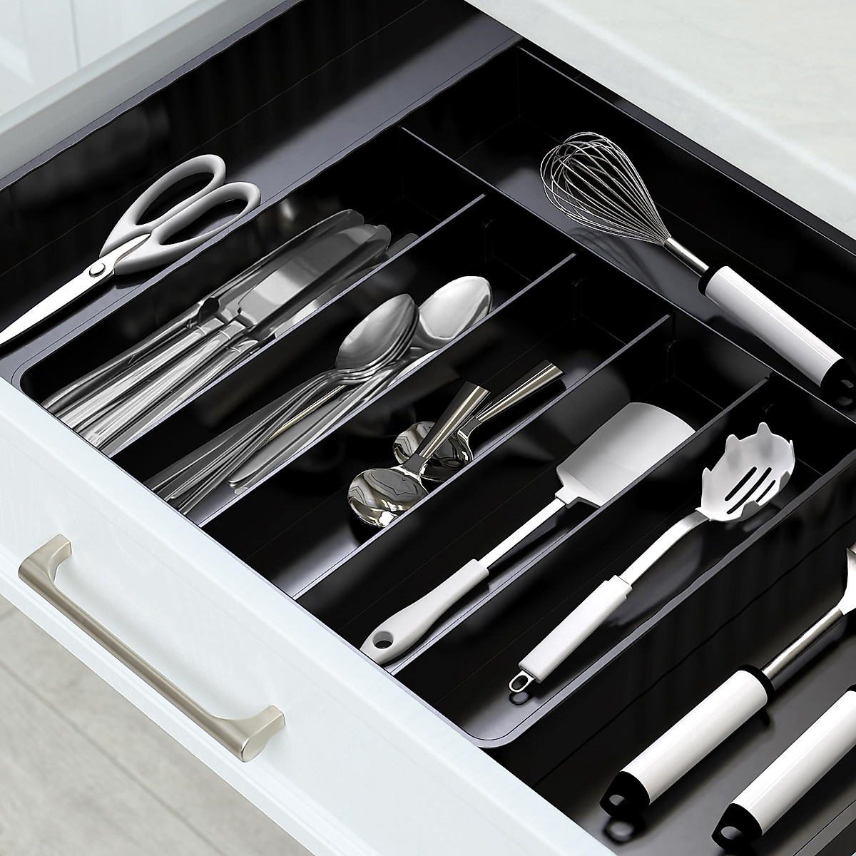 Simple Houseware Expandable Kitchen Drawer Flatware Organizer, Black