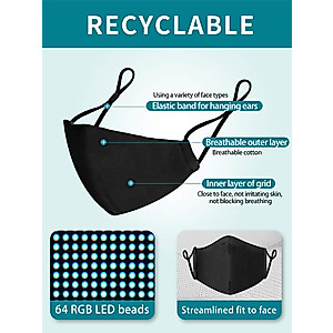 PIXIADORE-LED Voice Recognition Mask Light up Rave Mask Sound Active USB Rechargeable-Party Festival Dancing Halloween Black