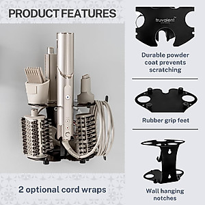 Truvalent Blow Dryer Accessory Holder - Compatible With Shark FlexStyle - Wall Mounted or Countertop Bathroom Organizer for Hair Dryer Attachments