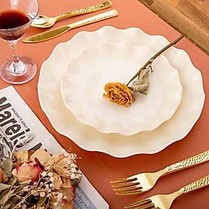 LIYH 24pcs Plastic Plates Reusable,Unbreakable Dinner Plates, Scalloped Plastic Plates, Microwave & Dishwasher Safe,Plates Sets Perfect for Parties, Birthday, Picnics, BPA Free(12Guests)