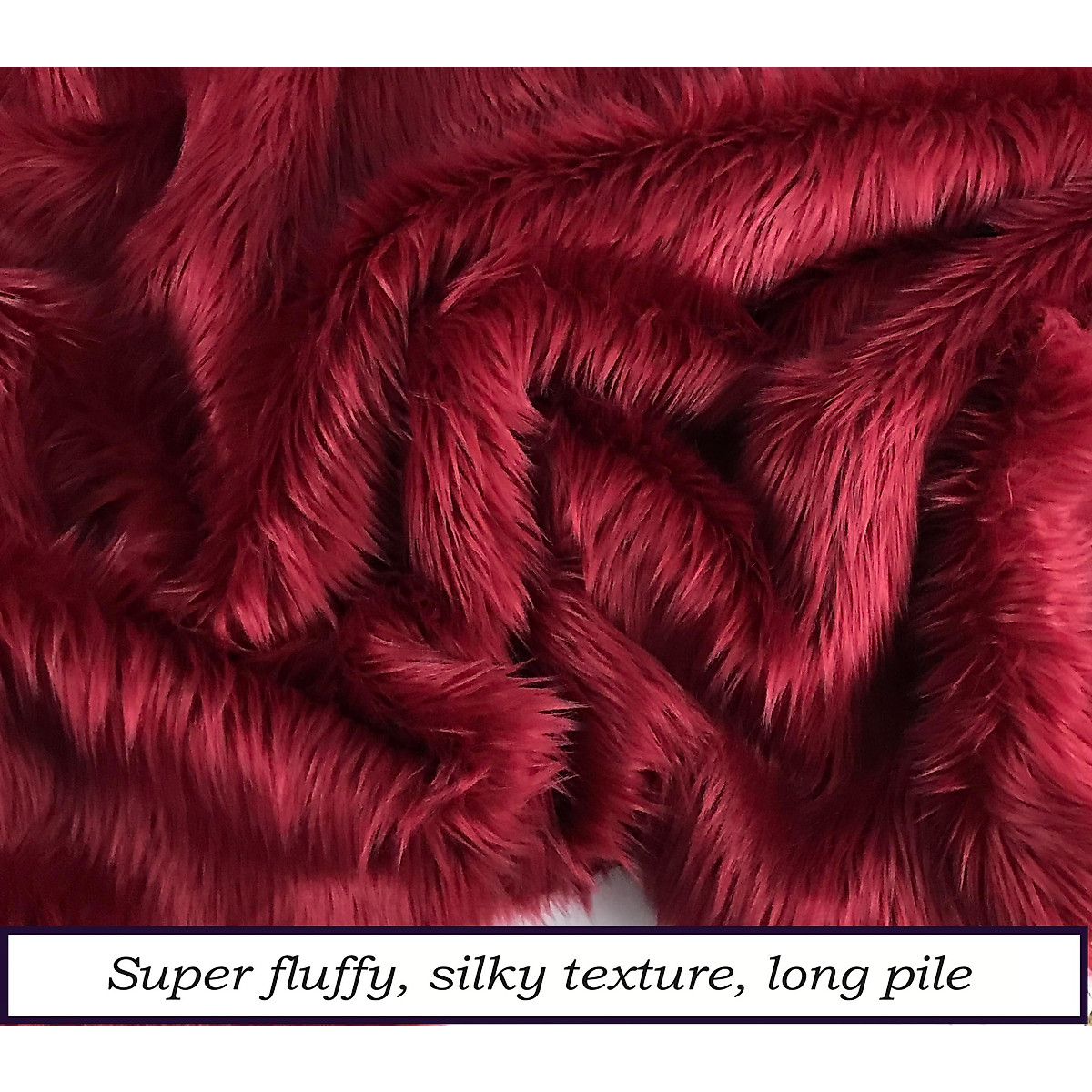 Bianna Ruby Red Burgundy Faux Fur Fabric, 60 inches Wide Options, American Seller, Luxury Shag Shaggy Material for Crafting, Sewing, Costumes, Fursuits, Home Decor (12x12 inches)