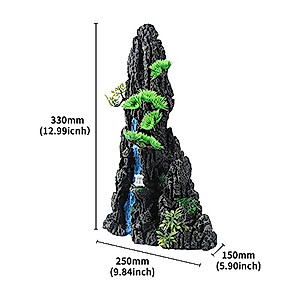 Mairuker Large Fish Tank Decorations Mountain View Stone Ornament,Fish Cave Rock with Plastic Plants Decor for Betta Fish Tank Accessories