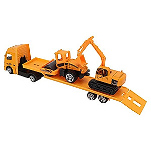 JIJO 4PCS Mini Alloy Construction Trucks Set 1:64 Carrier Truck Engineering Trailer Car Toys for Age 3+ Mini Alloy Construction