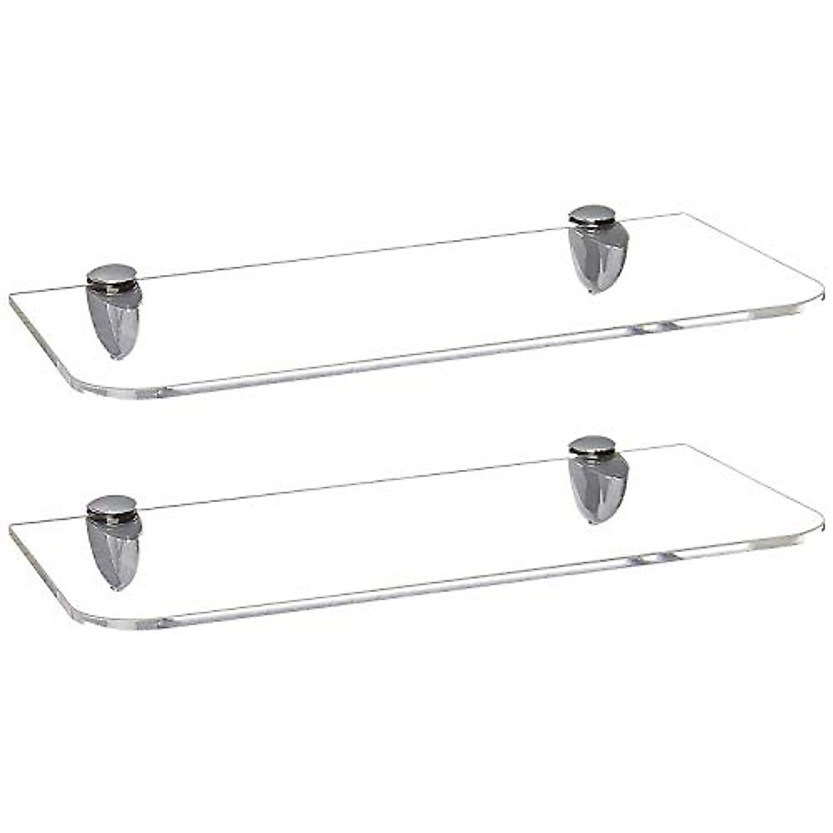 Jusalpha 2 Pack of Acrylic Glass Wall Mounted Floating Shelves with Metal Adjustable Shelf Bracket Wall Mount, 03 (17'' x 6'')