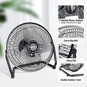 BEYOND BREEZE 9 inch Floor Fan, 3-Speed Small All Metal Cradle Floor Fans with Adjustable Tilt for Desk, Tabletop, Office