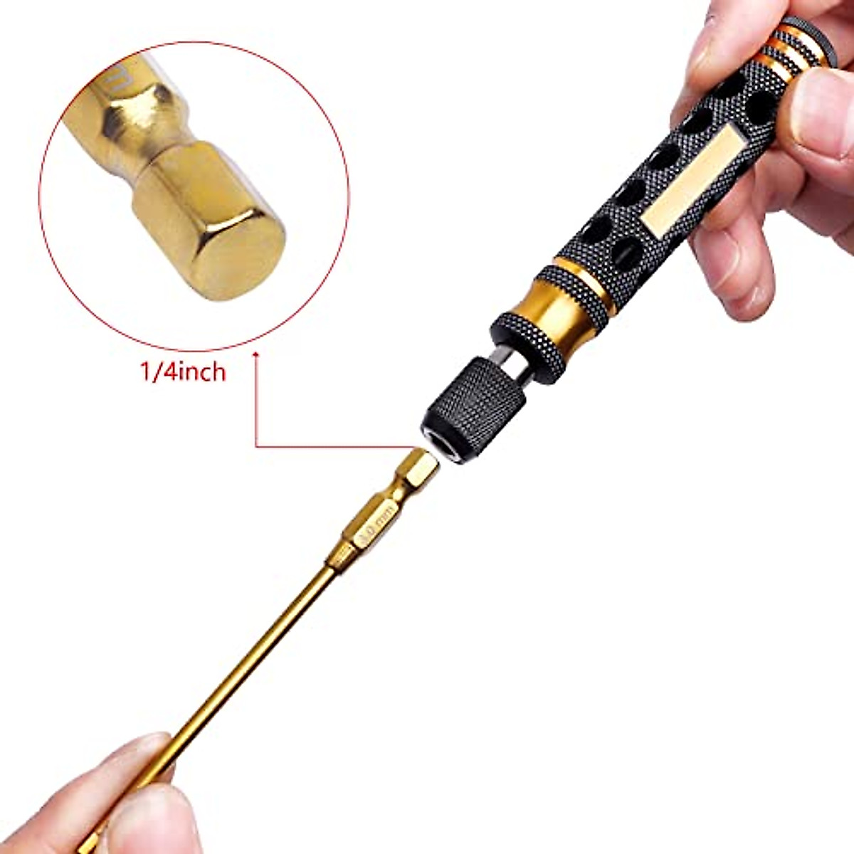 Hobbyfire Titanium 1/4" Drive RC Hex Driver Bit Set 1.27mm 1.5mm 2.0mm 2.5mm 3.0mm Allen Wrench Keys Compatible with Electric Drills Impact Drill (5-Pack)