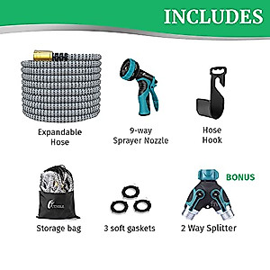 OUTMILE 25FT Expandable Garden Hose with 9-Way Ergonomic Metal Spray Nozzle, Anti-Kink Flexible Garden Hose, Premium Brass Connectors, Durable Anti-Leak Fabric, Bonus 2-Way Splitter, Storage Bag