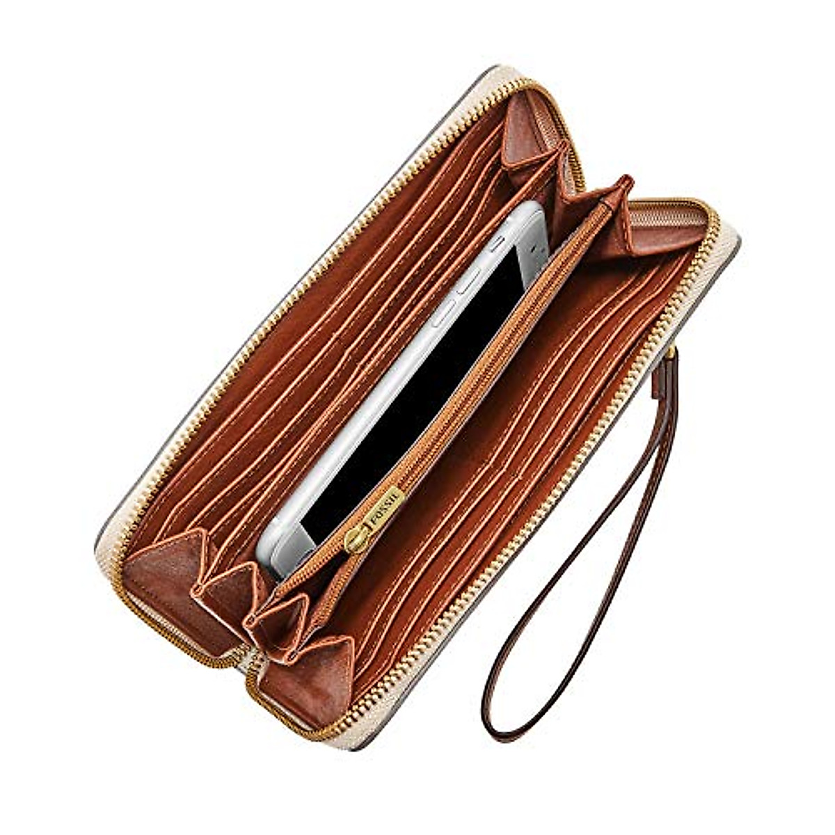 Fossil Women's Logan Leather RFID-Blocking Zip Around Clutch Wallet with Wristlet Strap