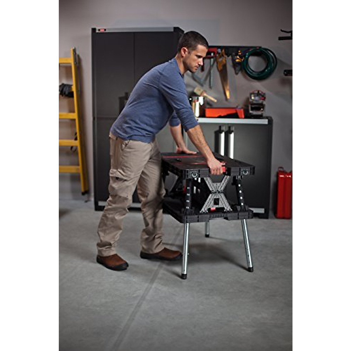 Keter Folding Compact Adjustable Workbench Sawhorse Work Table with Clamps 700 lb Capacity