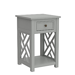 Alaterre Furniture Coventry Wood End Table with Drawer and Shelf, Gray