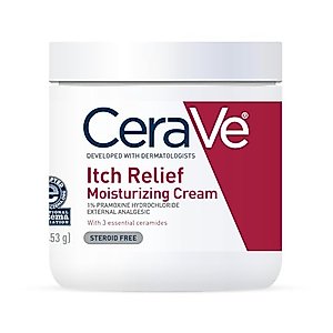 CeraVe Moisturizing Cream for Itch Relief, Anti Itch Cream with Pramoxine Hydrochloride, Relieves Itchy with Minor Skin Irritations, Sunburn Relief, Bug Bites, Fragrance Free, 16 Ounces