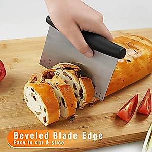 Elyum Bench Scraper 6 Inch Stainless Steel Dough Scraper with Contoured Grip Dough Cutter with Measuring Markings Multipurpose Food Scraper for Pastry Dough Pizza Cake Bread