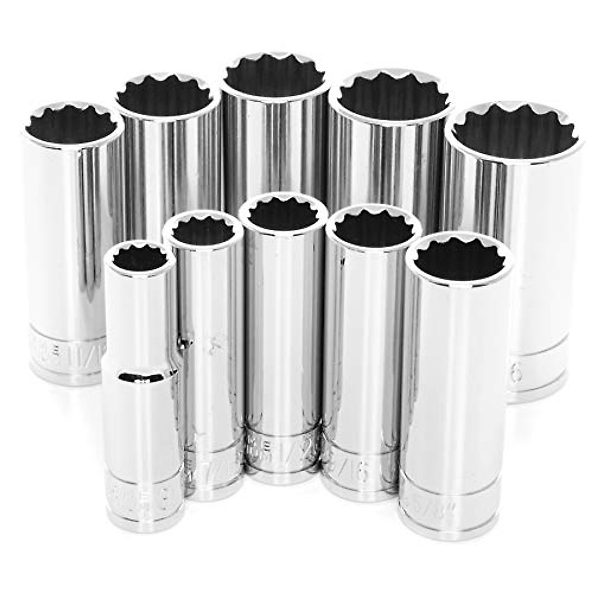Performance Tool W38600 3/8-Inch Drive 12pt SAE Deep Wall Deep Socket Tool Set for Garages and Workshops, Chrome, 10 pieces