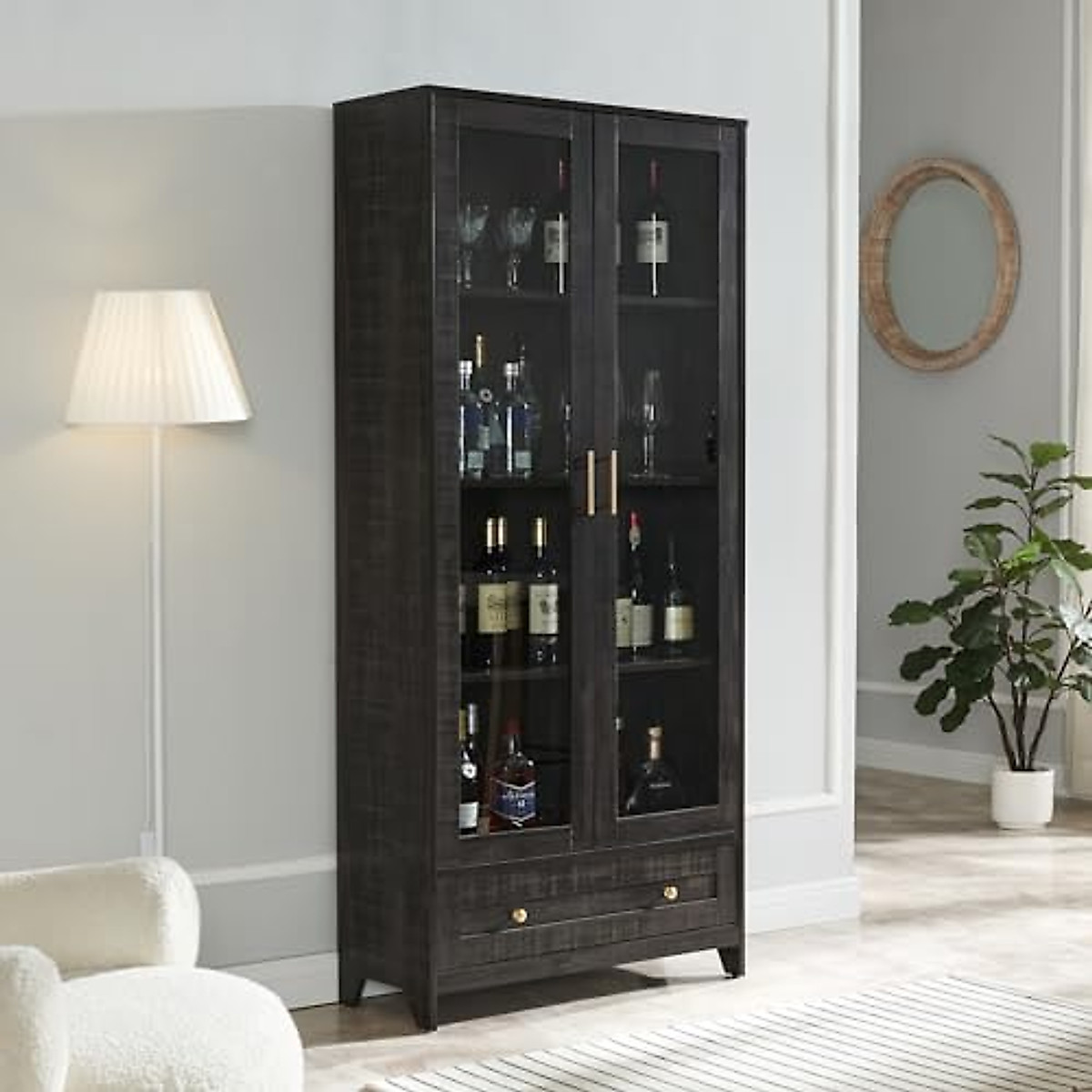 Home Source Display Storage Cabinet in Black with Glass Doors